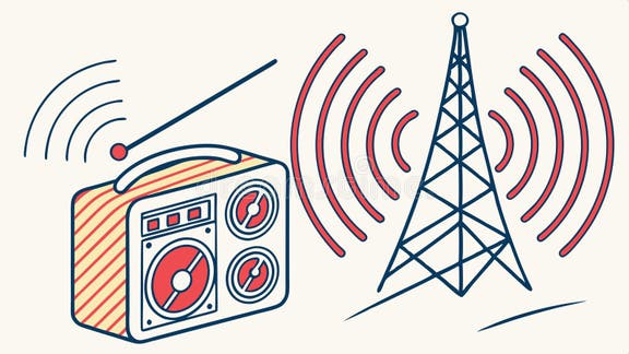 Radio and Tower Signals, Communication and Broadcasting Tech Vector ...