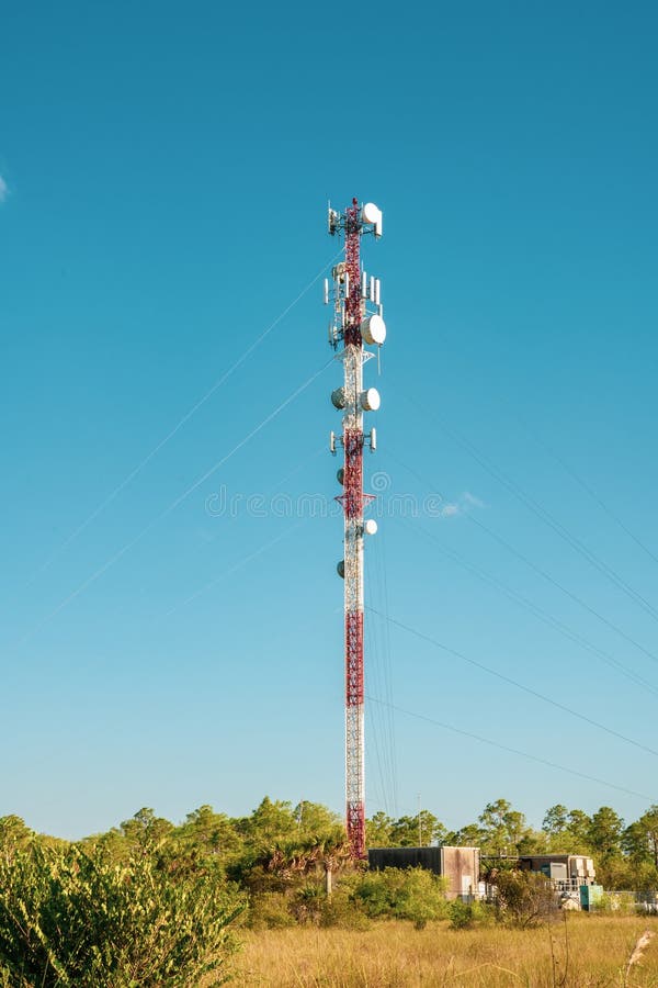 Radio Tower Standing Tall Againt Blue Sky Stock Image - Image of ...