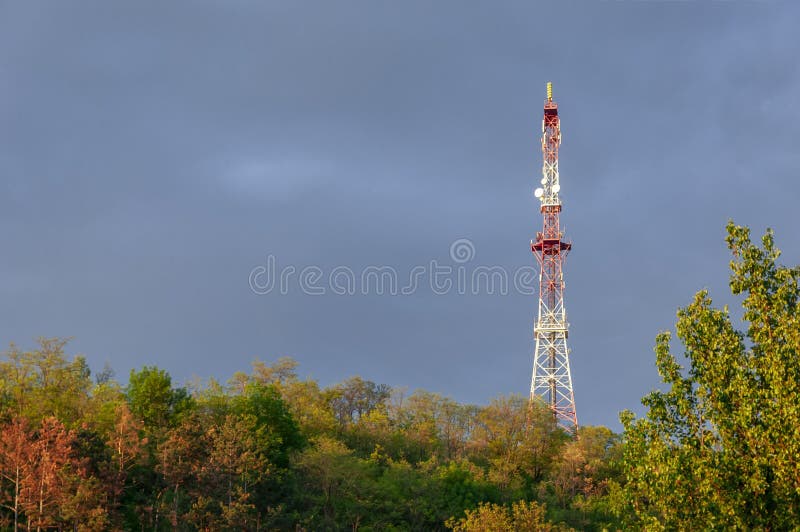 Radio Tower on Night Starry Sky Background Stock Photo - Image of ...