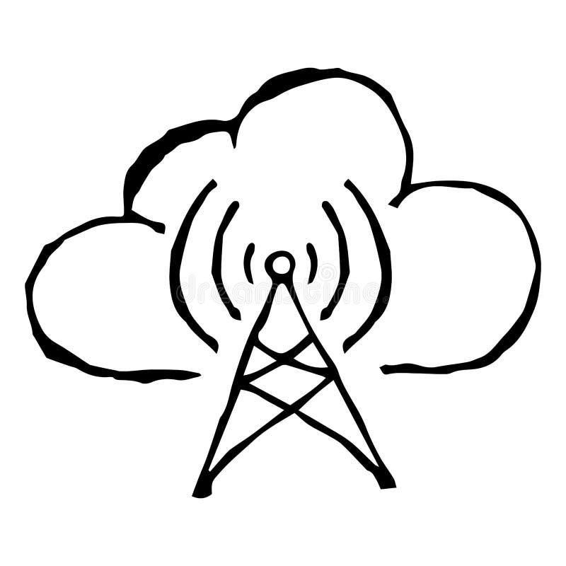 Radio Tower with Waves of Signals on the Background of the Cloud ...