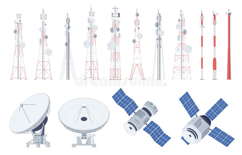 Radio Towers Satellite Antennas. Transmission of Data and Information ...