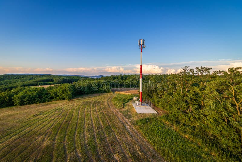 Radio Transmitter Tower on the Edge of a Field Stock Image - Image of ...