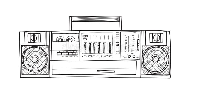 Radio Vintage Cute Vector Hand Drawn Line Art Illustration Stock Vector ...