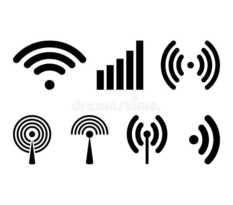 Radio Waves Icon. Network Broadcasting Symbol Collection Stock Vector ...