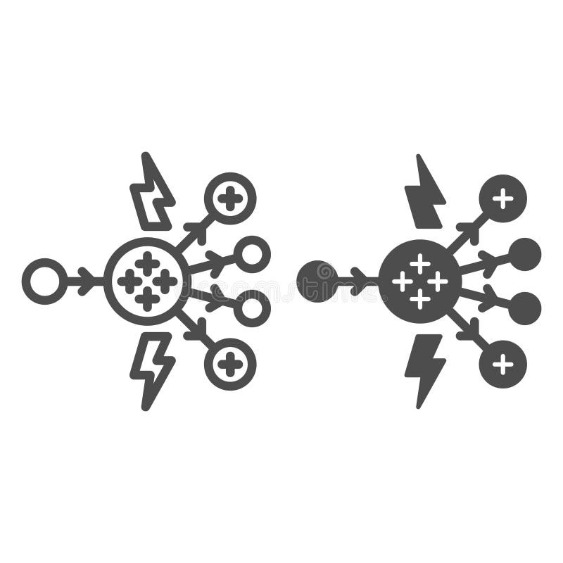 Radioactive Chain Atom Reaction Line and Solid Icon, Atomic Energy Concept. Vector Graphics ...