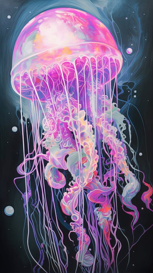 Radioactive Jellyfish in a Sea of Liquid Methane. Illustration Style ...