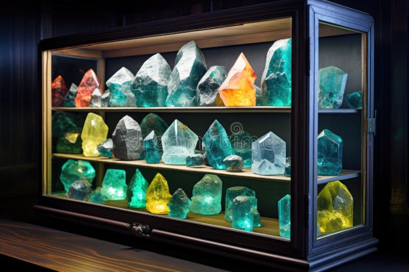 A Radioactive Mineral Collection Housed in a Glass Display Case Stock ...