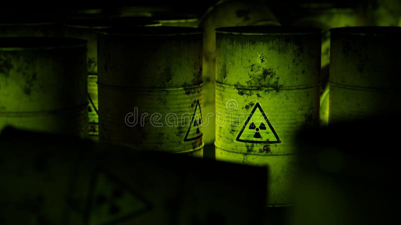 Radioactive Waste in Barrels, Pile of Nuclear Trash, Background Banner ...