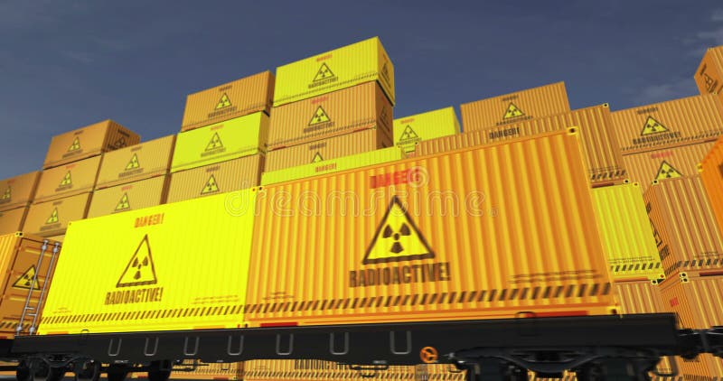 Radioactive Nuclear Waste Containers on Cargo Train Wagons Loop Stock ...