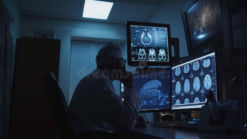 Radiologist Analyzing MRI Brain Scans in Diagnostic Room Stock ...