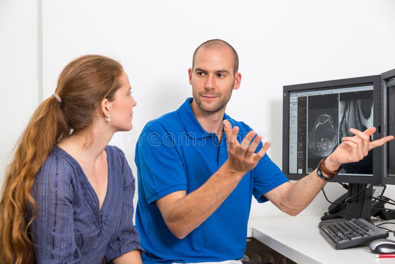 Medical Technical Assistant Preparing Scan of Knee with MRI Stock Image ...