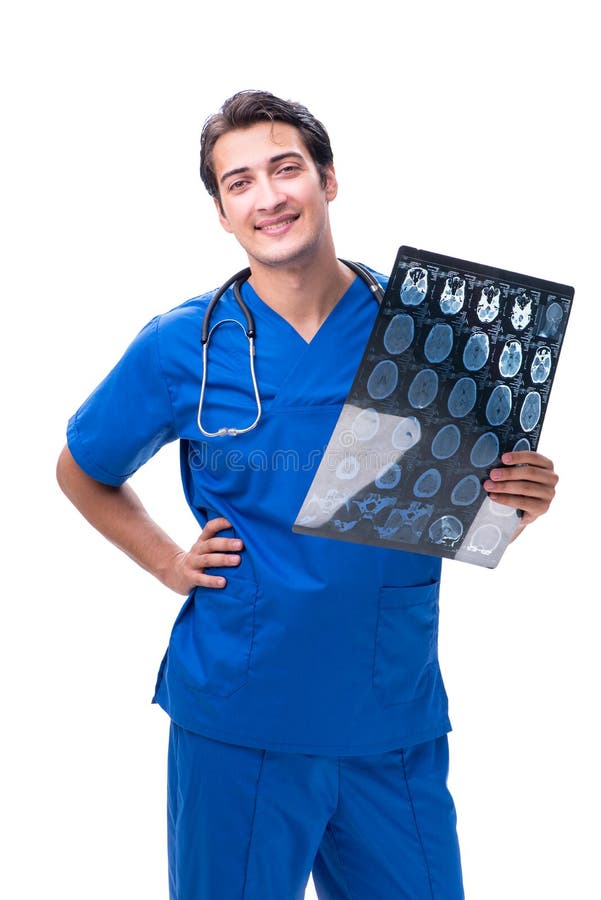 The Radiologist Doctor with X-ray Image Isolated on White Stock Image ...