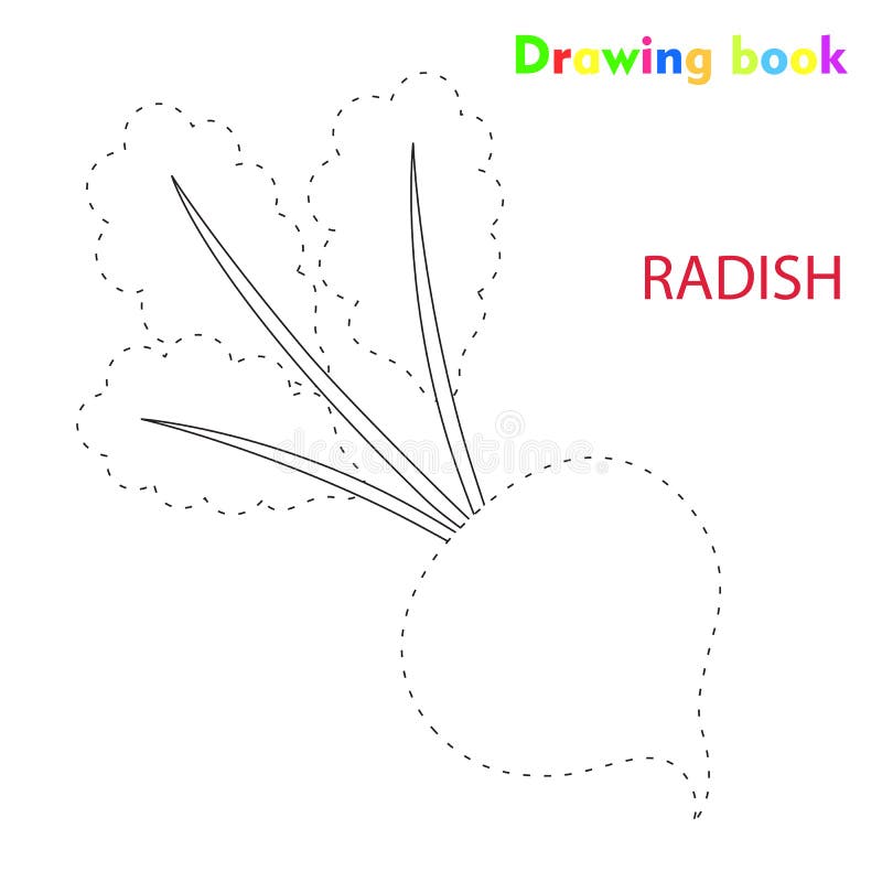 Radish Coloring and Drawing Book Vegetable Design Illustration Stock ...