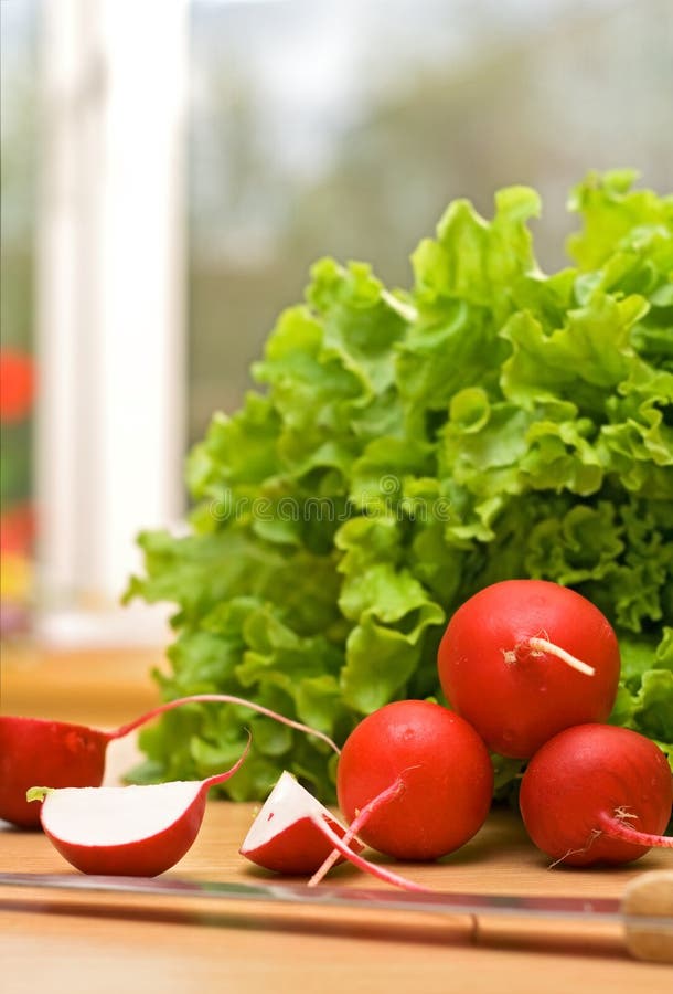 Radish and Lettuce on the Kitchen Table Stock Photo - Image of menu ...