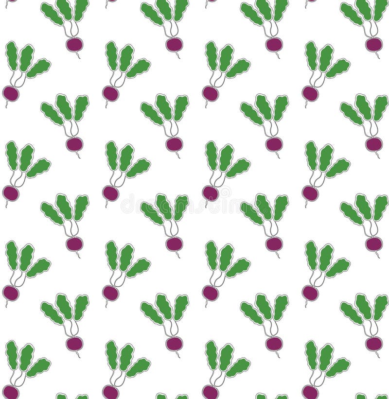 Radish Seamless Pattern with Leaves on a White Background. Contours ...