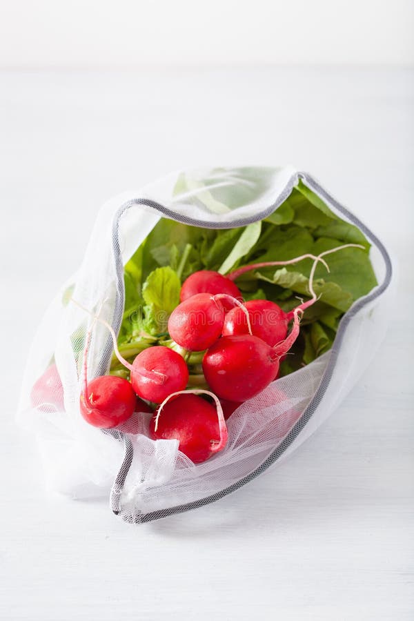 Radish Vegetable in Reusable Mesh Nylon Bag, Plastic Free Zero Waste ...