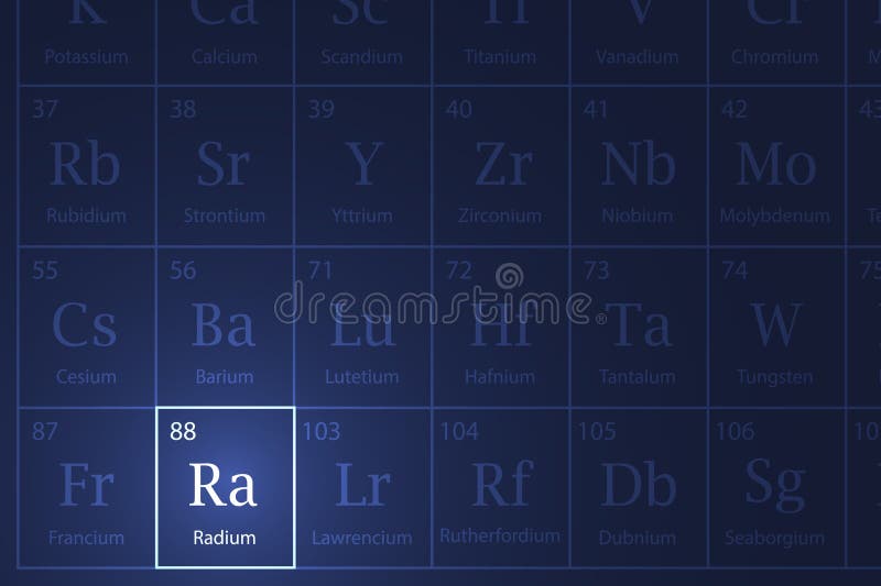 Radium Element Glowing in a Dark Periodic Table Stock Illustration ...