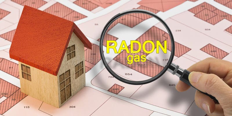 RADON GAS TESTING - Concept with Magnifying Glass and Home Model Stock ...