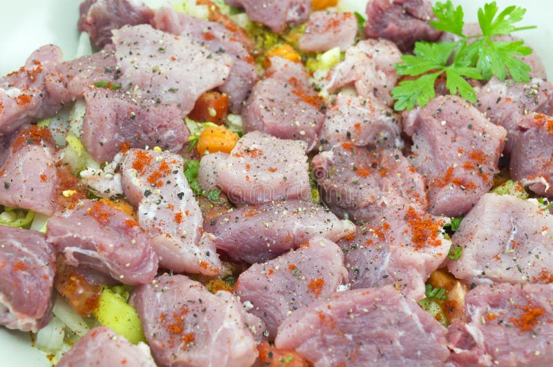 Rae Meat Slices Covered with Condiments Stock Image - Image of chop ...