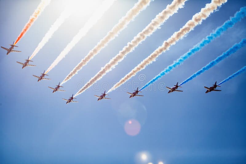 Raf Red Arrow at airshow editorial stock image. Image of contrail ...