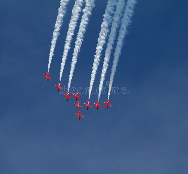 RAF Red Arrows Display Team Stock Photo - Image of airbourne, aircraft ...