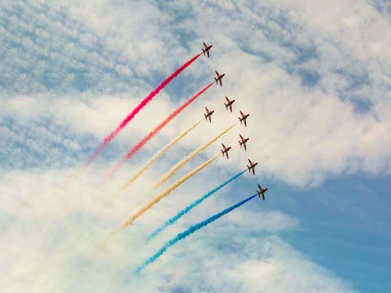 RAF Red Arrows from the Jets in the Sky Stock Image - Image of ...