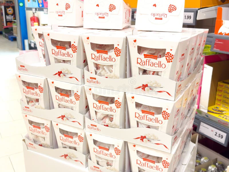 Raffaello Coconut Almond Candy Display in Supermarket Aisle Editorial ...