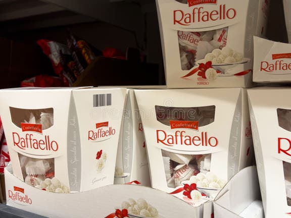 Raffaello Ferrero Boxes Displayed on Store Shelves with Red and White ...