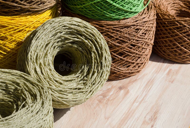 Raffia Balls Close-up. Skeins of Multi-colored Raffia are Ready for ...