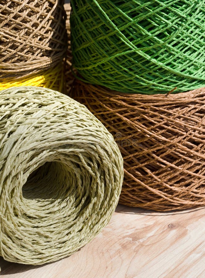 Raffia Balls Close-up. Skeins of Multi-colored Raffia are Ready for ...