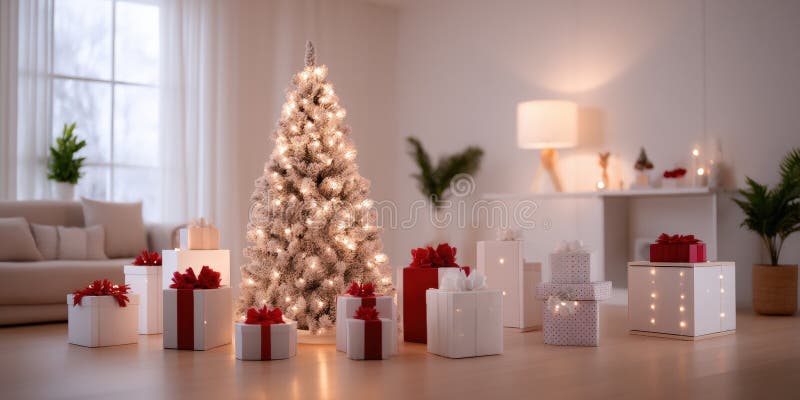 A Raffia Christmas Tree with Wrapped Presents, a Decorated Tree in the ...