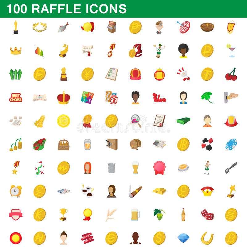 100 Raffle Icons Set, Cartoon Style Stock Vector - Illustration of ...