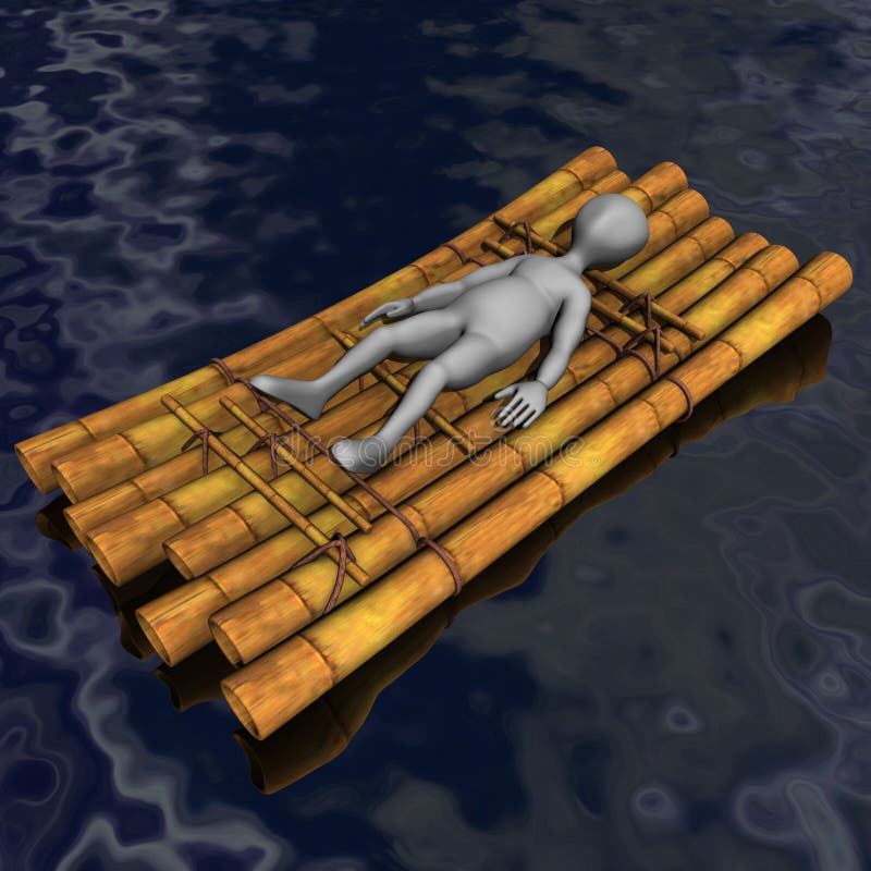 Cartoon man on raft stock illustration. Illustration of render - 30747853