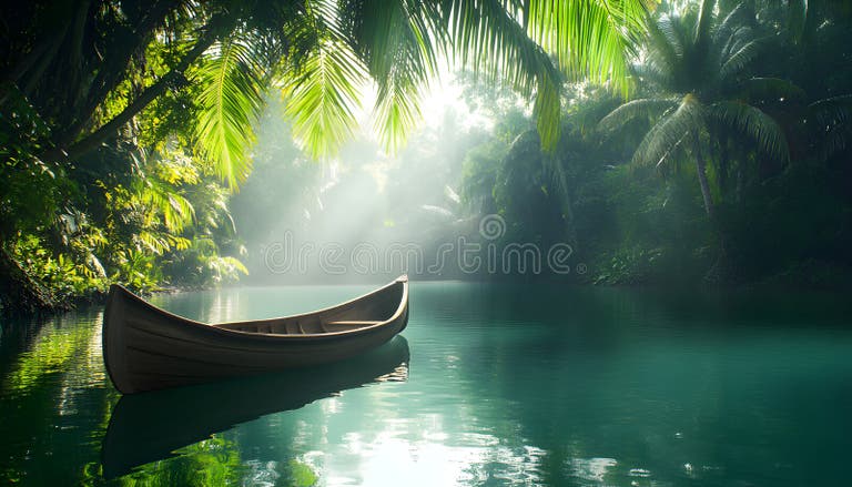 A Raft Floating Down a Wild Jungle River Stock Image - Image of canoe ...