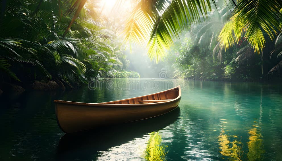 A Raft Floating Down a Wild Jungle River Stock Image - Image of green ...
