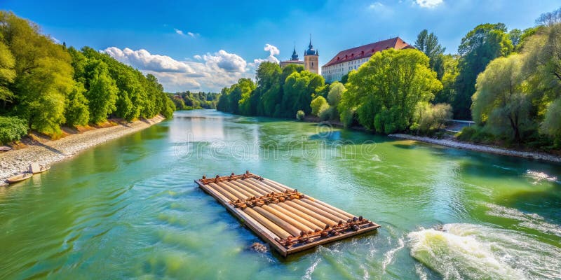 A Raft on the Isar River in Munich Creative AI Stock Illustration ...