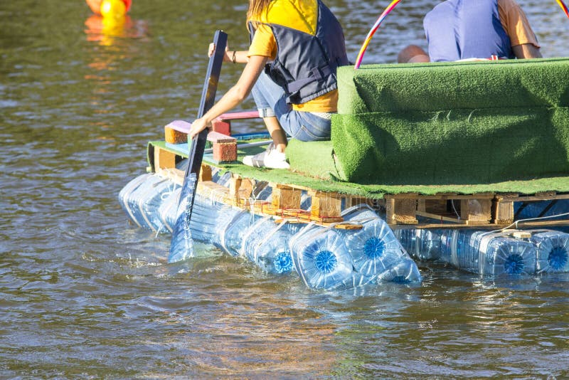 Plastic Raft and Huay Tueng Thao Lake in the Morning Stock Image ...
