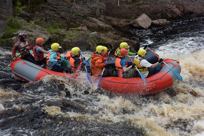 Two Men on a Makeshift Catamaran Raft on the Northern River. Stock ...