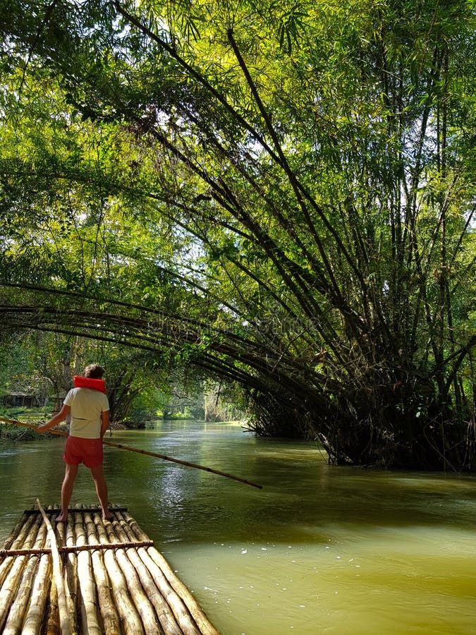 Raft on the River, Man and a Lot of Trees Stock Photo - Image of ...