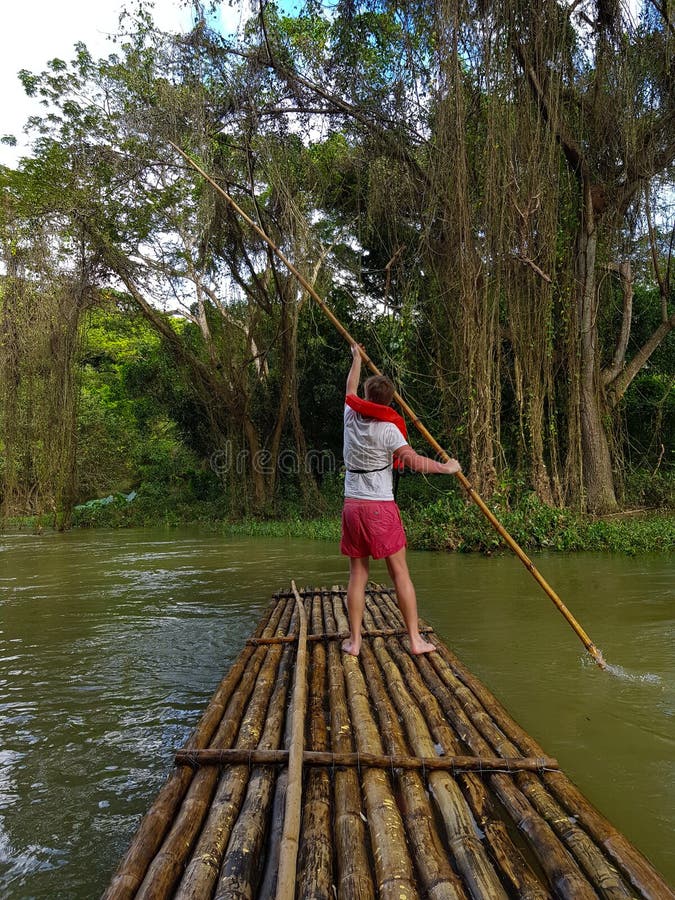 Raft on the River, Man and a Lot of Trees Stock Photo - Image of ...