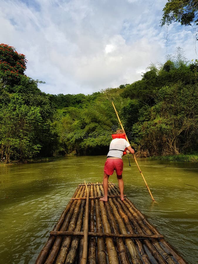 Raft on the River, Man and a Lot of Trees Stock Image - Image of clean ...