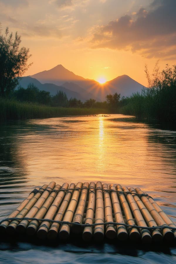 Raft on River during Sunset Stock Photo - Image of sports, leisure ...