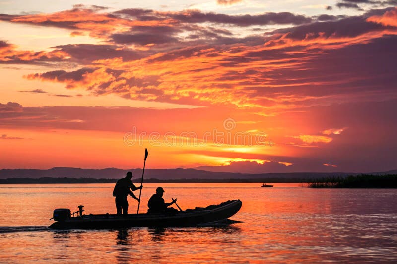 Raft Silhouette at Sunset Raft Outlined Against. Generated Using AI ...