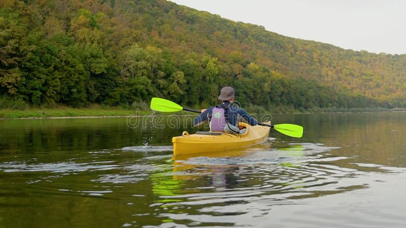 Rafter Swims in a Kayak on the River Stock Video - Video of water ...