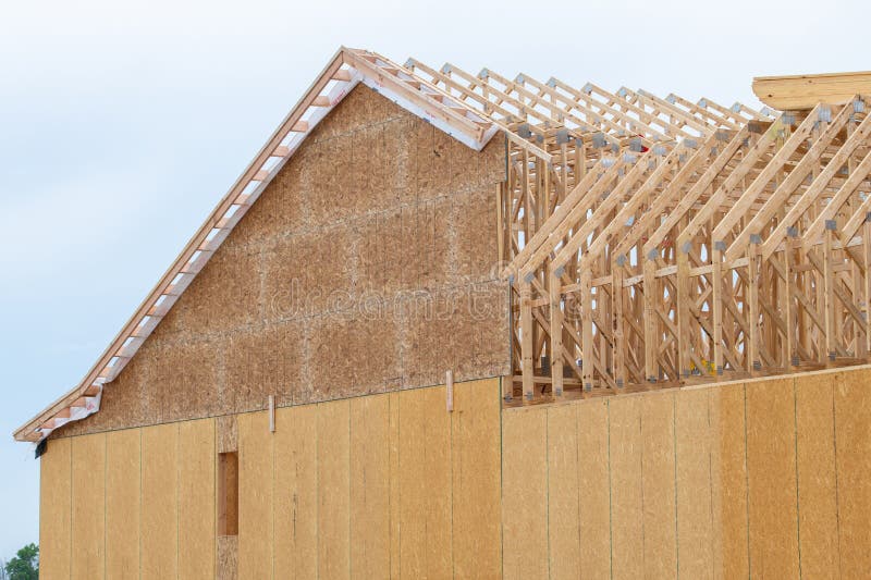 Rafters of a plywood house stock photo. Image of framing - 320467930