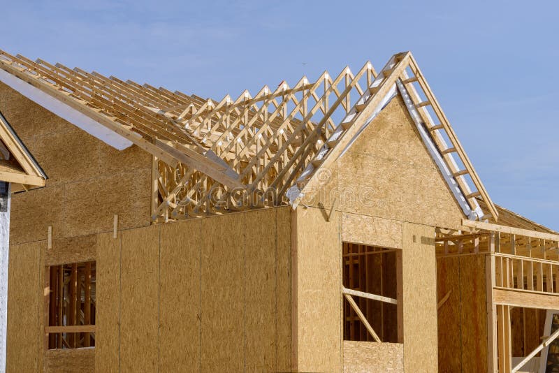 Rafters and Walls of a Plywood New House Stock Image - Image of site ...