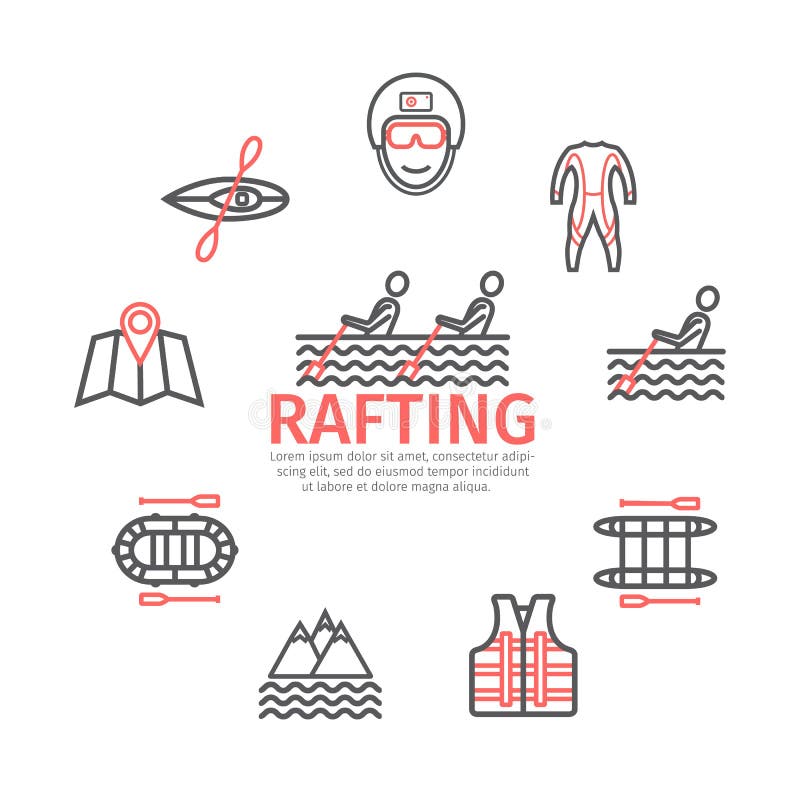 Rafting Line Icons Set. Vector Signs for Web Graphics. Stock Vector ...