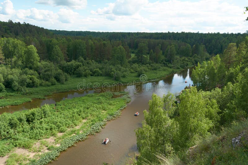 Rafting Down the River in the Forest Stock Photo - Image of river, boat ...