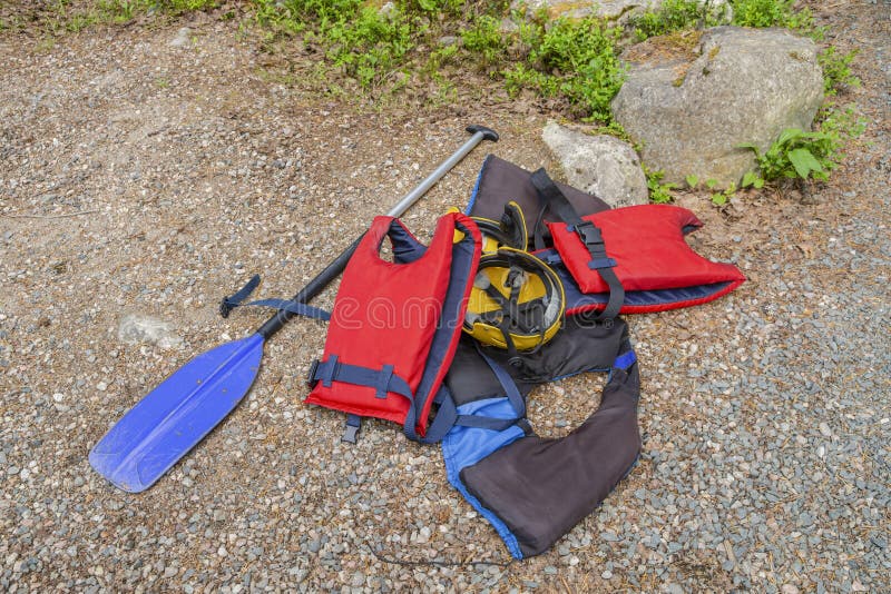 Rafting Equipment on the Shore of the Lake, Finland Stock Image - Image ...