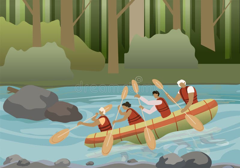 Rafting Extreme Activity Flat Vector Illustration Stock Vector ...